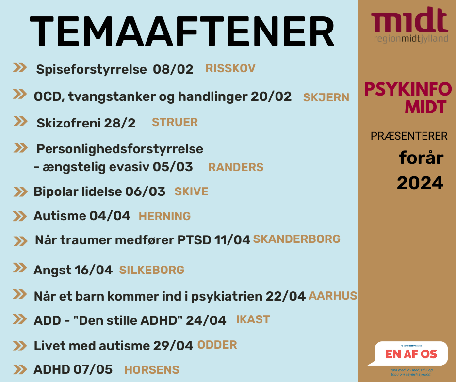Kom til temaaften om psykisk sygdom - Psykiatrien i Region Midtjylland - til patienter og pårørende